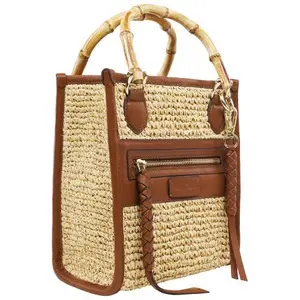 Tommy Bahama Leather And Raffia Handle Tote