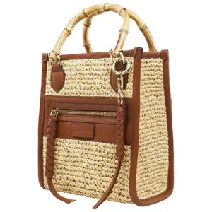 Tommy Bahama Leather And Raffia Handle Tote