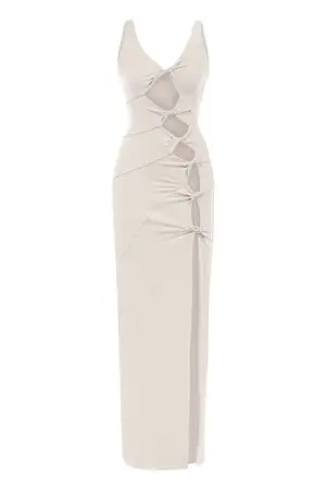 JENDUE Elegant Cut-out Maxi Gown - Beige