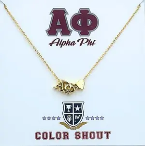 COLOR SHOUT Alpha Phi Sorority Heart Necklace - Yellow Gold