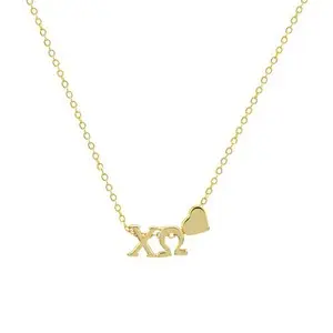 COLOR SHOUT Chi Omega Sorority Heart Necklace - Yellow Gold