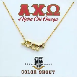 COLOR SHOUT Alpha Chi Omega Sorority Heart Necklace - Yellow Gold