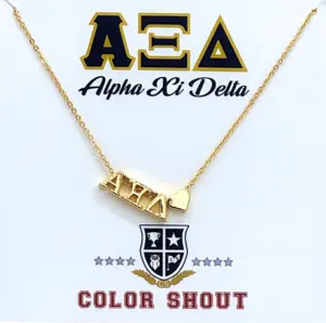 COLOR SHOUT Alpha Xi Delta Sorority Gold Heart Necklace - Yellow Gold