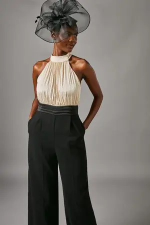 Coast Halter Neck Pleated Bodice Wide Leg Jumpsuit