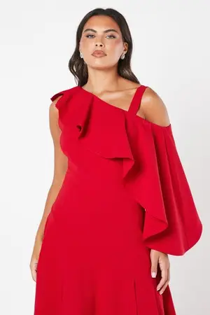 Coast One-shoulder Ruffled Crepe Midi Dress - Red