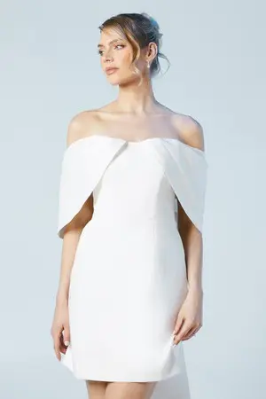 Coast Off-shoulder Bardot Mini Bridal Dress With Cape Sleeves