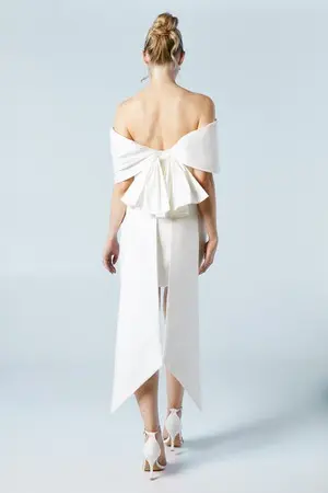 Coast Off-shoulder Bardot Mini Bridal Dress With Cape Sleeves