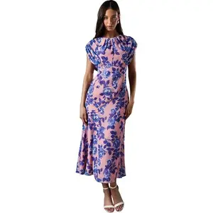 Coast Cap Sleeve Floral Chiffon Midi Dress - Nude