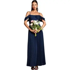 Coast Bardot Pleated Maxi Bridesmaid Dress - Navy