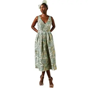 Coast V-neck Jacquard Midi Dress - Sage