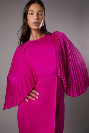 Coast Short Sleeve Pleated Cape Maxi Dress