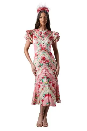 Coast Lisa Printed Ruffle Hem Midi Dress