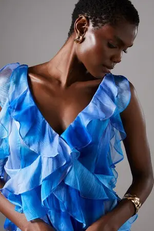 Coast Sleeveless V-neck Chiffon Maxi Dress With Frills And Pleated Skirt