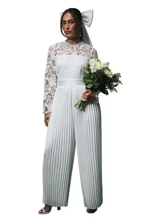 Coast Lisa Lace Top Wide Leg Jumpsuit - Oyster