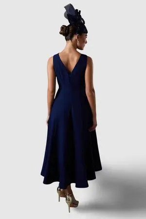 Coast Crepe Low Back Ruffle Dress - Navy