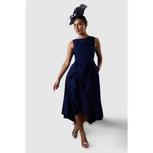 Coast Crepe Low Back Ruffle One Shoulder Dress - Navy
