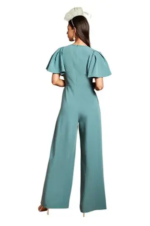 Coast Flutter Sleeve Plunge Jumpsuit - Sage