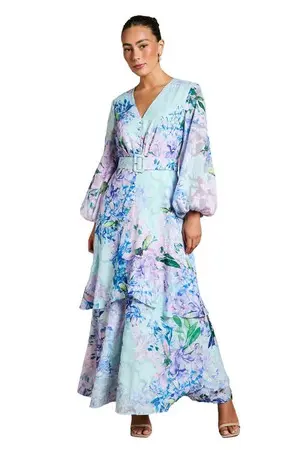 Coast Long Sleeve Chiffon Belted Maxi Dress - Blue