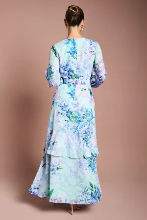 Coast Long Sleeve Chiffon Belted Maxi Dress - Blue