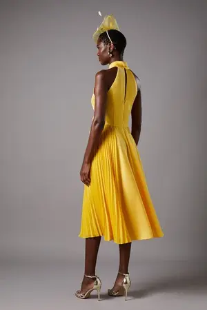 Coast Halterneck Pleated Asymmetric Hem Midi Dress