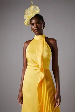 Coast Halterneck Pleated Asymmetric Hem Midi Dress