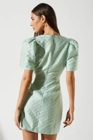 Coast Jacquard Bow Puff Sleeve Mini Dress - Mint
