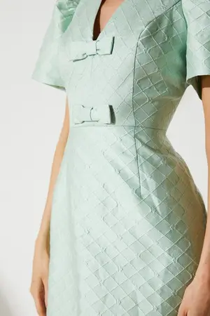 Coast Jacquard Bow Puff Sleeve Mini Dress - Mint