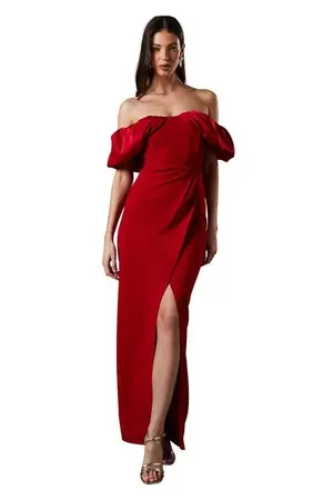 Coast Volume Sleeve Corset Column Maxi Dress - Red