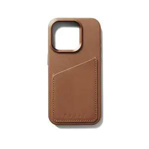 MUJJO Full Leather Wallet Case For Iphone 15 Pro Dark Tan