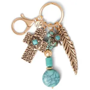 Jessica Simpson Bead Keychain With Charms - Turquoise/gold