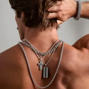 Lucky Brand Striped Dog Tag Pendant Necklace