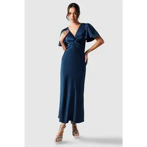 OASIS Satin Midi Bridesmaid Dress - Navy
