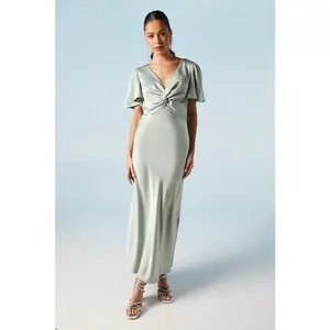 OASIS Satin Midi Bridesmaid Dress - Sage