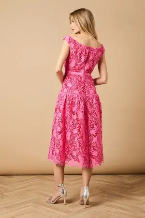 OASIS Floral Lace Off The Shoulder Midi Dress