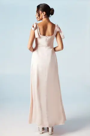 OASIS Satin Midi Dress With Tie Shoulders - Blush