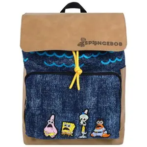 NICK SPONGEBOB Denim & Nubuck Backpack With Embroidered Patch