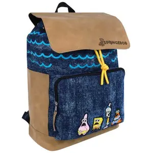 NICK SPONGEBOB Denim & Nubuck Backpack With Embroidered Patch