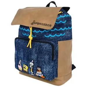 NICK SPONGEBOB Denim & Nubuck Backpack With Embroidered Patch