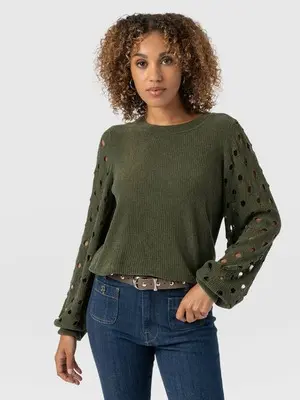 SAINT + SOFIA Suki Lace Hole Knit - Green