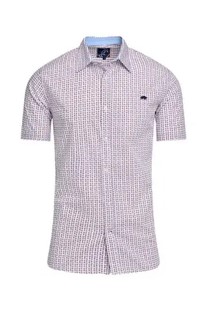 RAGING BULL Short Sleeve Flower Cotton Poplin Shirt - White