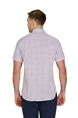RAGING BULL Short Sleeve Flower Cotton Poplin Shirt - White