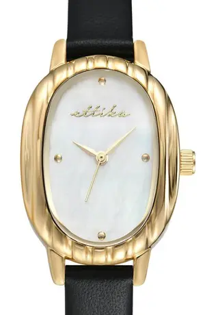 Ettika Timeless Texture Leather Strap Watch - Black