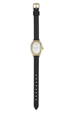 Ettika Timeless Texture Leather Strap Watch - Black