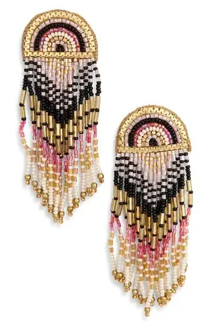 Deepa Gurnani Lisander Beaded Fringe Drop Earrings - Fuchsia