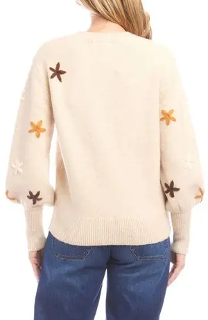 Karen Kane Embroidered Flower Crewneck Pullover