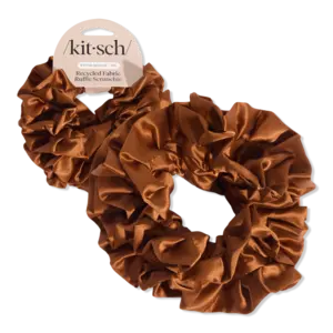 KITSCH Recycled Fabric Ruffle Scrunchie - Camel