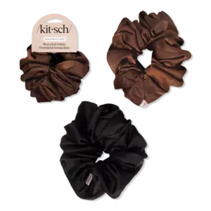 KITSCH Recycled Fabric Oversized Scrunchies - Black & Chocolate