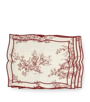 MAISON MARGAUX Set Of 4 Linen Maroon Toile Placemats - Brown