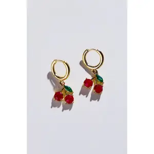 NICKEL & SUEDE Cherry Huggies Earrings - Cherry Red