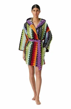 Missoni Giacomo Bathrobe In Cotton Terry With Zigzag Pattern - Orange